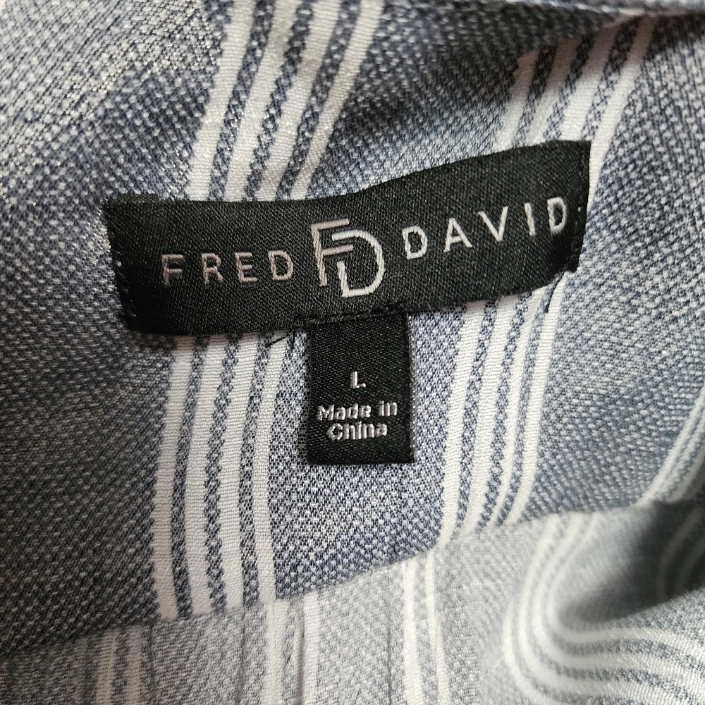 Fred David Blue & White Striped Vneck Blouse Size Lar… - Gem